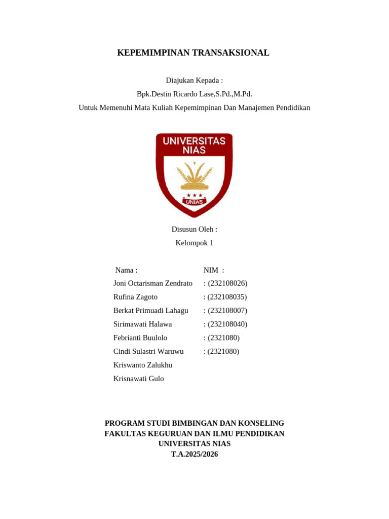 Pengertian Kepemimpinan Transaksional | PDF