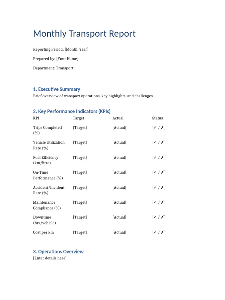 Monthly Transport Report Overview | PDF