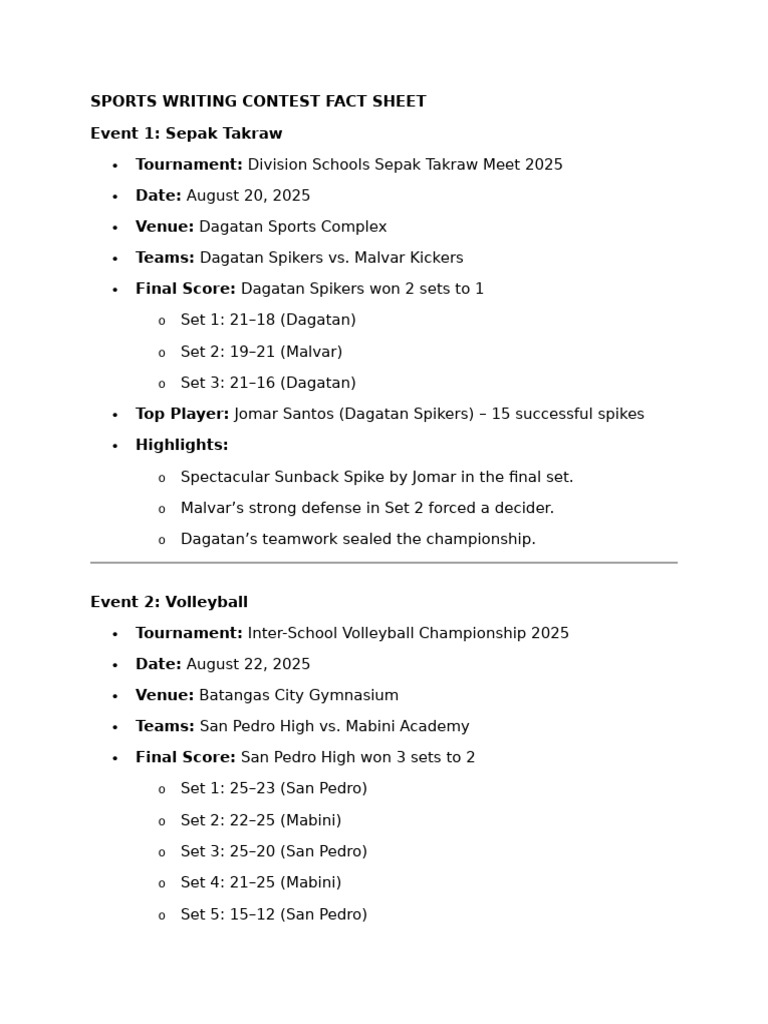 Sports Writing Contest Highlights 2025 | PDF | Team Sports | Sports