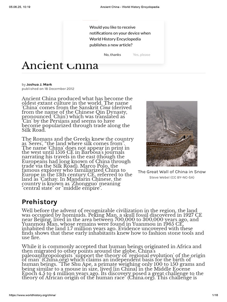 Ancient China - World History Encyclopedia | PDF | China | World Politics