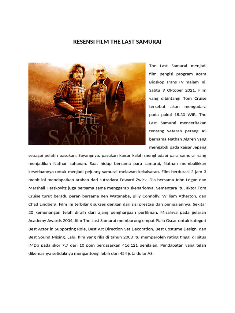 Resensi Film The Last Samurai | PDF