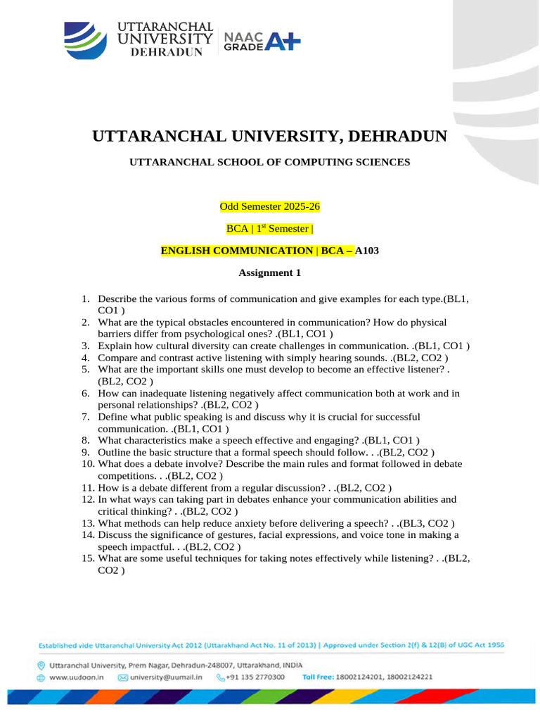 BCA English Communication Assignment Guide | PDF