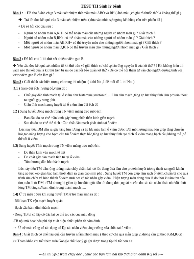 TEST TH Sinh Lý Bệnh | PDF