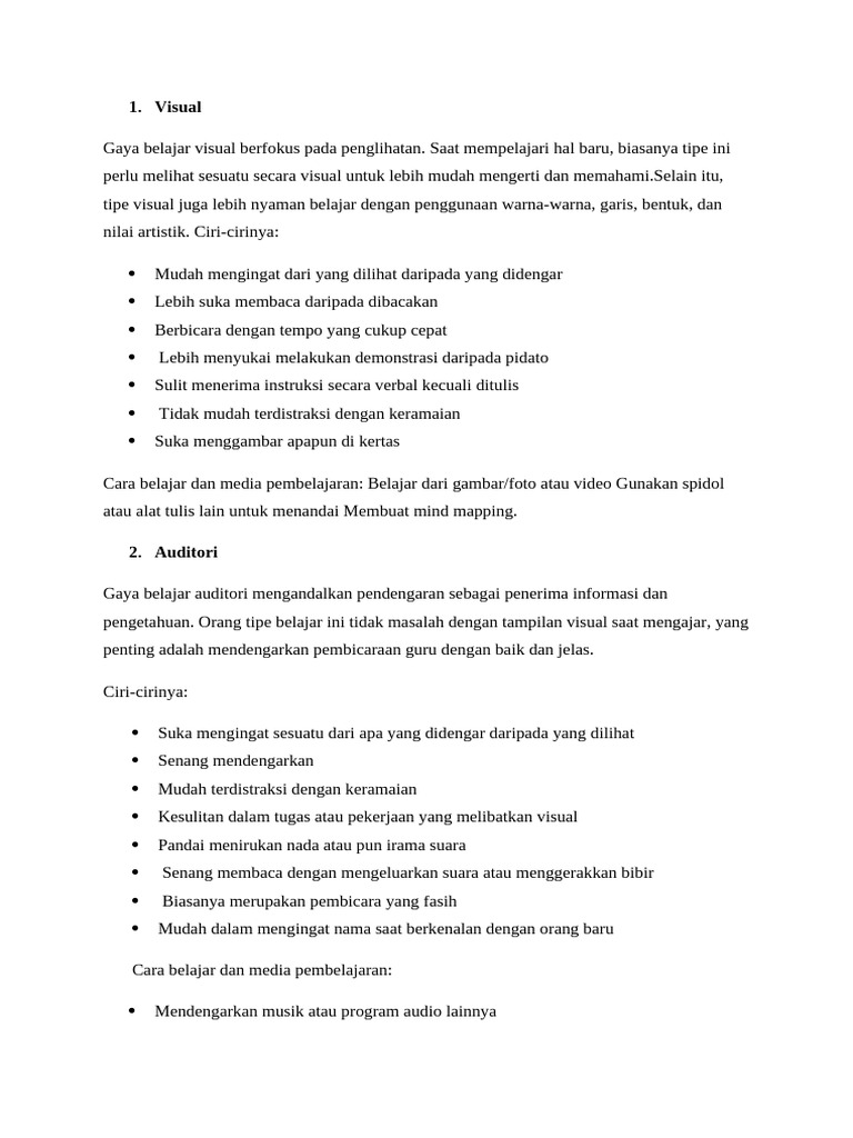 Gaya Belajar Tugas Matkul TBP | PDF