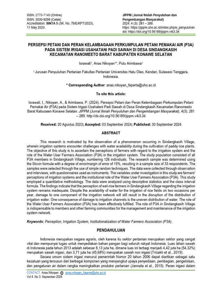 Persepsi Petani Dan Peran Kelambagaan Perkumpulan Petani Pemakai Air ...