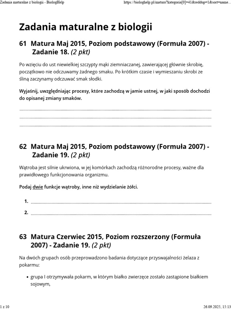 Zadania Maturalne Z Biologii: 61 - Matura Maj 2015, Poziom Podstawowy ...