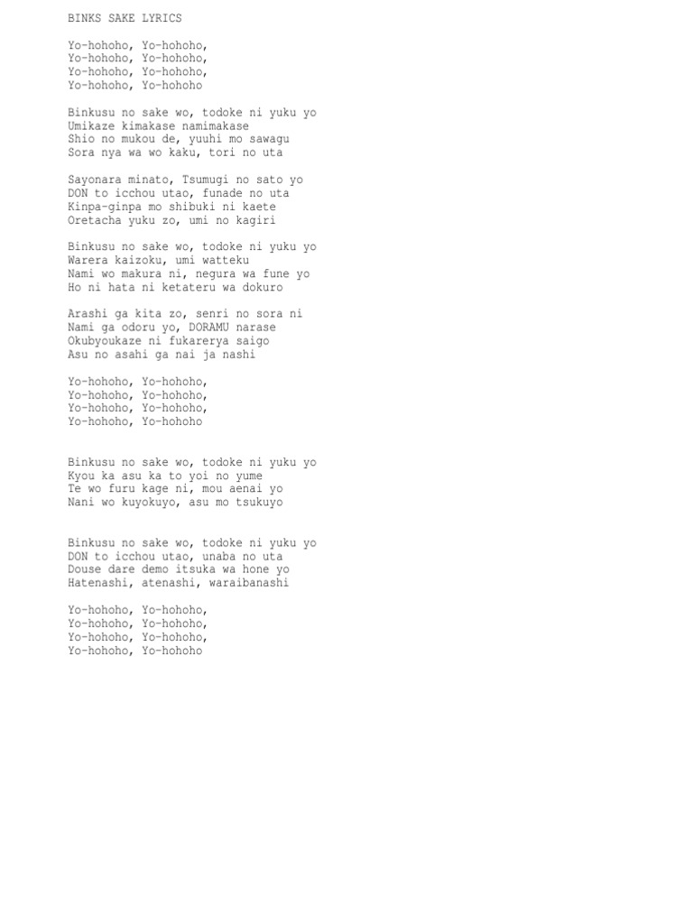 Binks Sake Lyrics | PDF