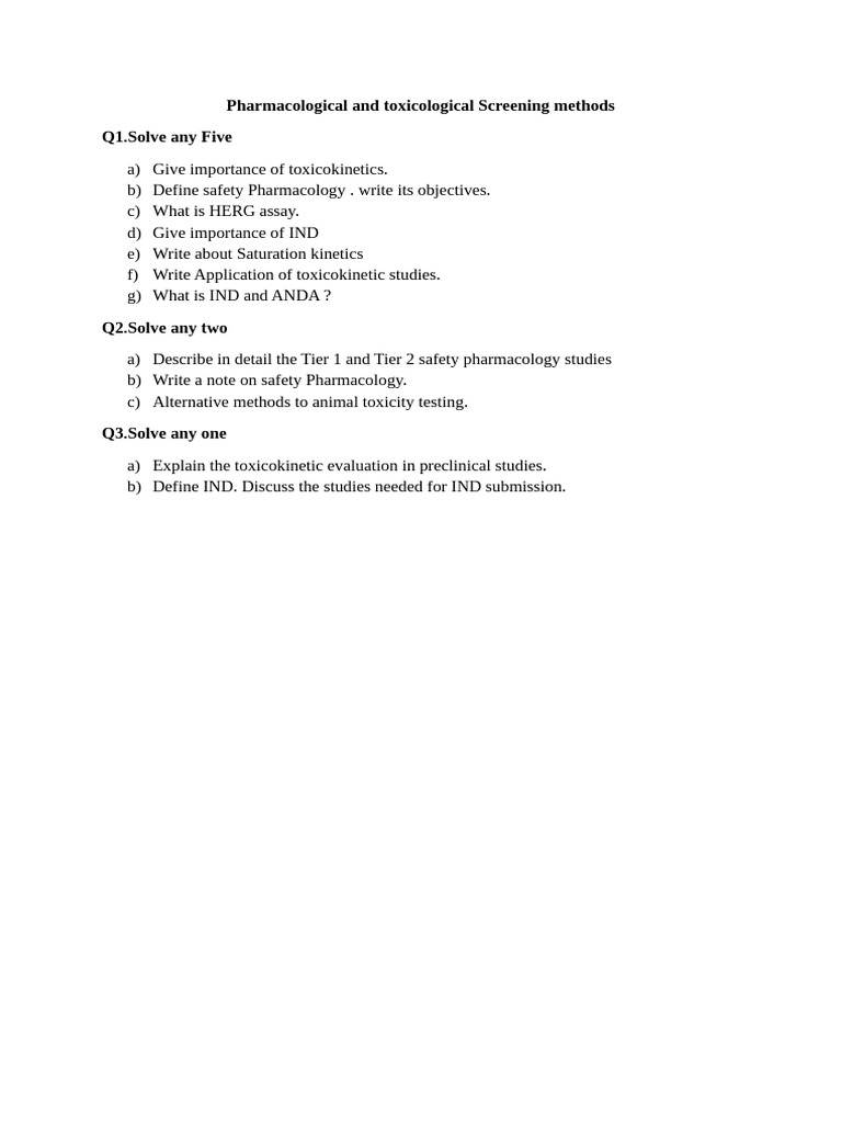 Pharmacological and Toxicological Screening Methods | PDF