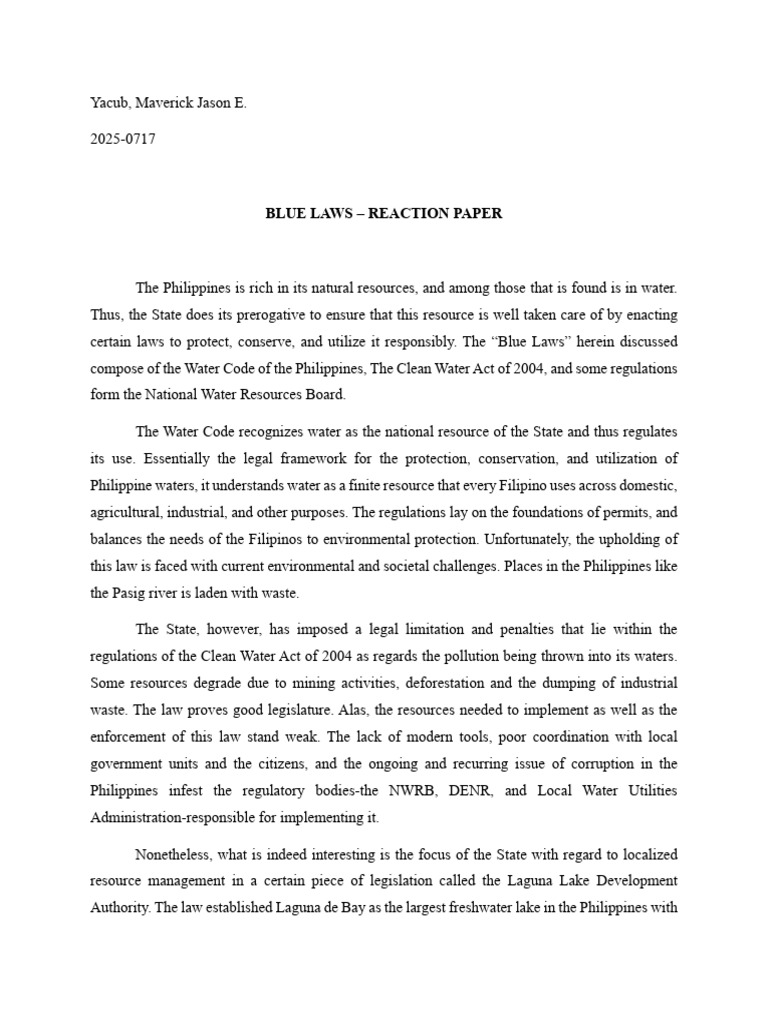 Blue Laws and Water Resource Management | PDF | Natural Environment ...