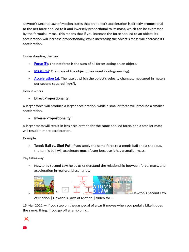 Newton's Second Law: F = ma Explained | PDF | Force | Newton's Laws Of ...