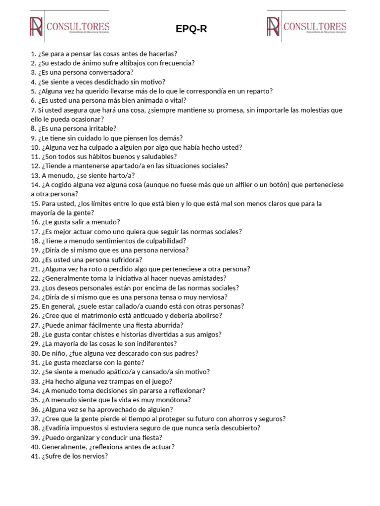 Cuestionario EPQ-R | PDF