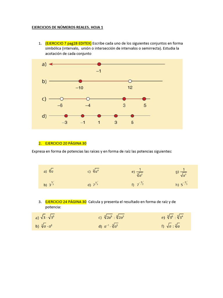 Ejercicios de Números Reales - Hoja 1 | PDF