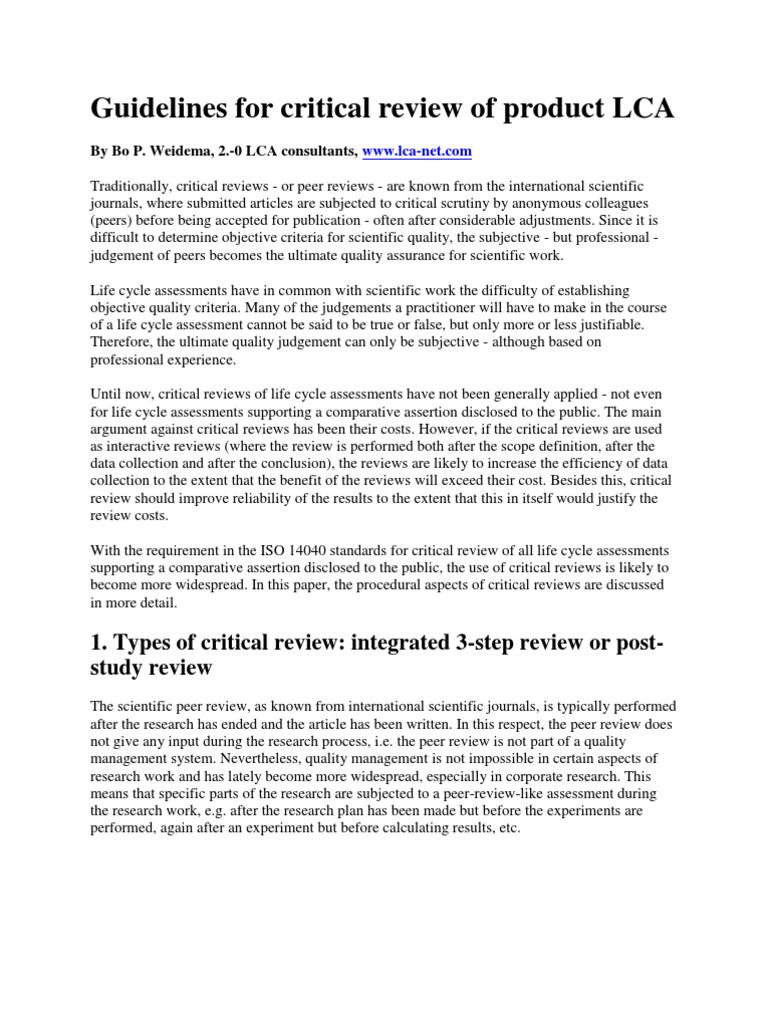 Guidelines For Critical Review of Product LCA | PDF | Life Cycle ...