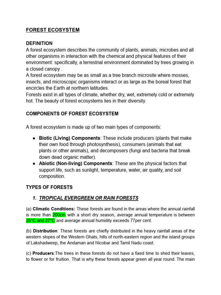 Overview of Forest Ecosystems | PDF | Ecosystem | Forests