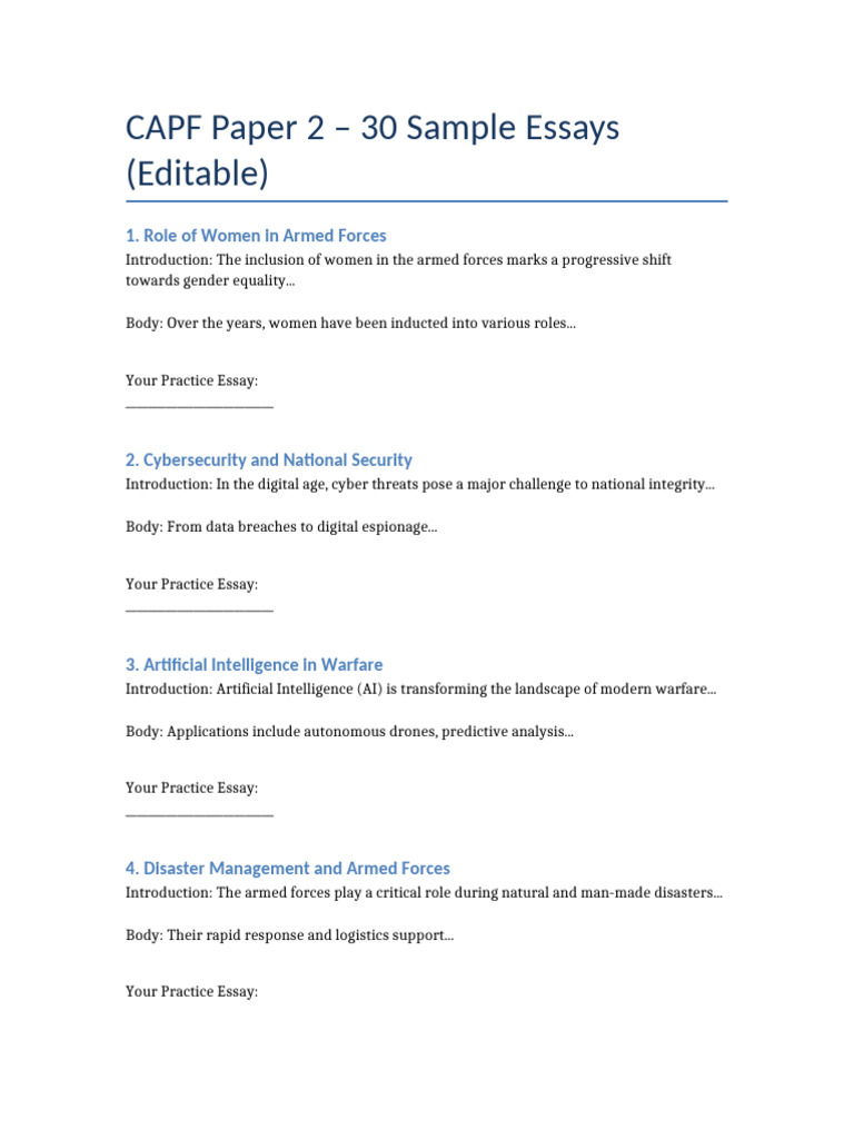 CAPF Paper 2: 30 Essay Samples | PDF