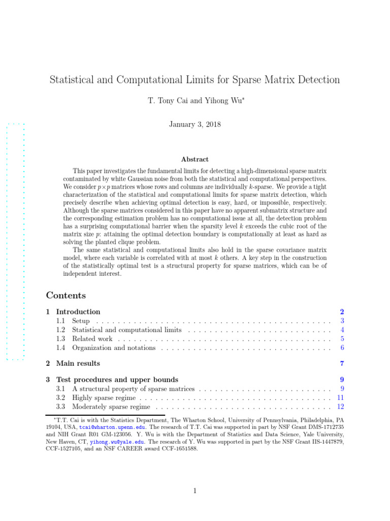 Statistical and Computational Limits For Sparse Matrix Detection | PDF ...