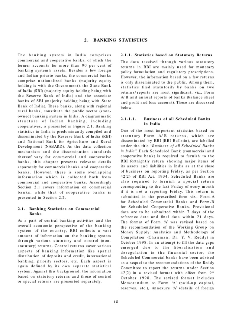 Banking Statistics: 2.1.1. Statistics Based On Statutory Returns | PDF ...