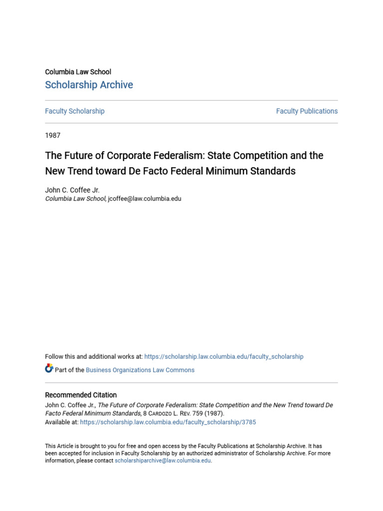The Future of Corporate Federalism - State Competition and The New ...