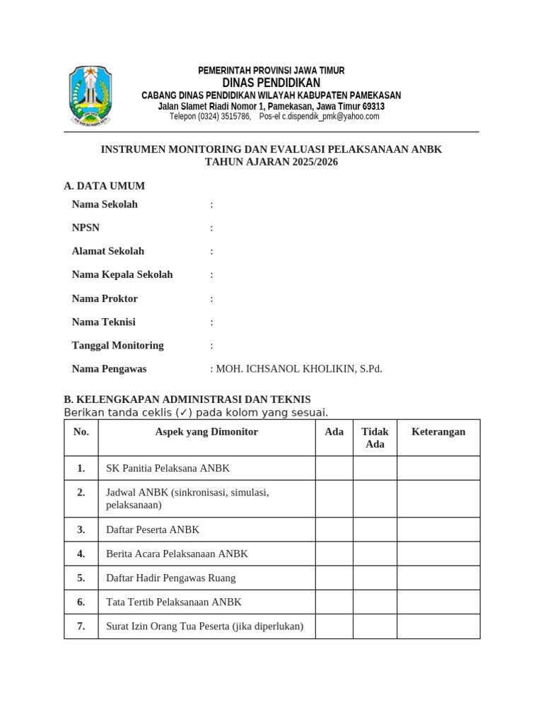 Instrumen Monitoring Anbk | PDF