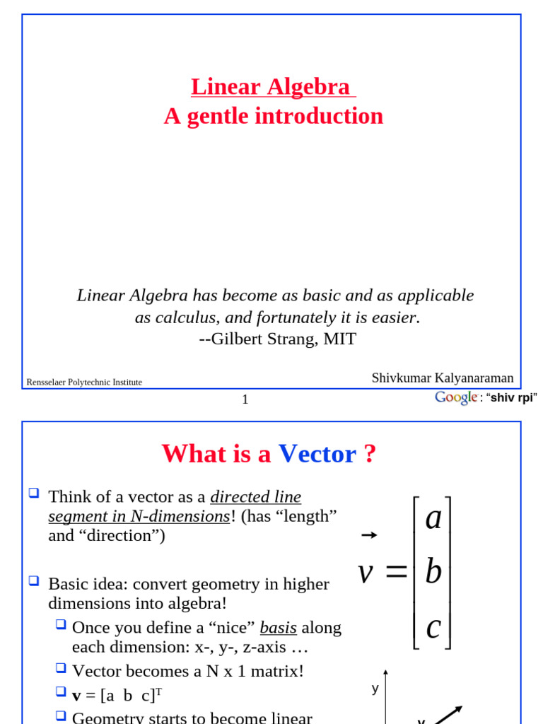 Intro to Linear Algebra at RPI | PDF | Basis (Linear Algebra) | Matrix ...