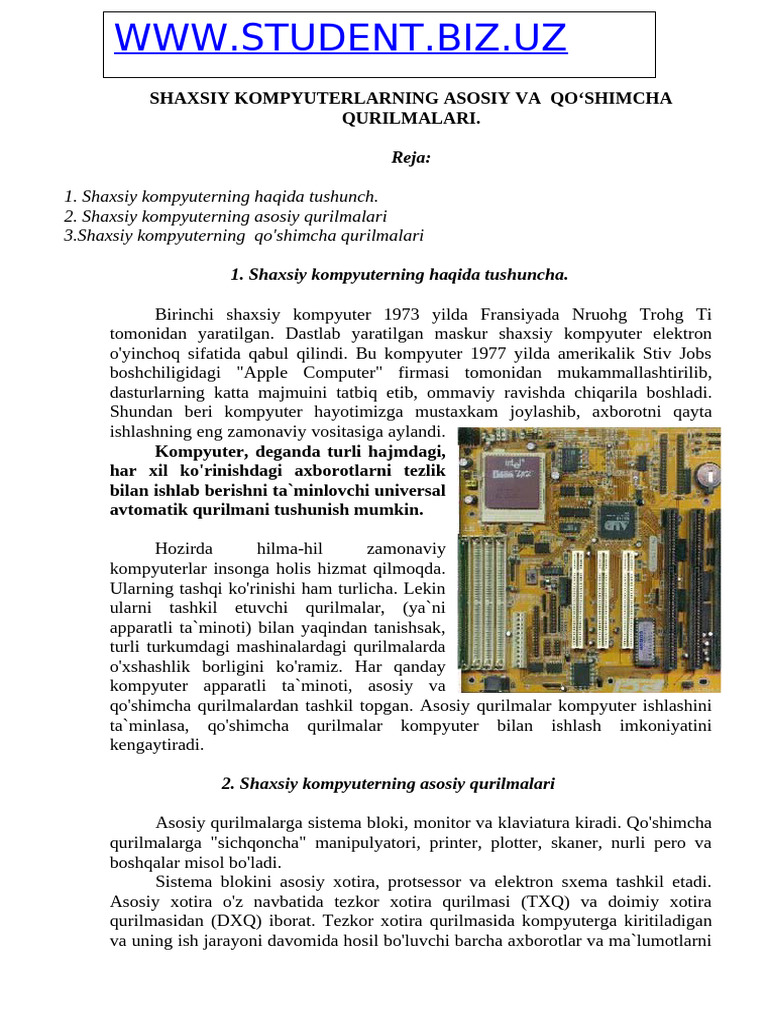 300 Shaxsiy Kompyut | PDF