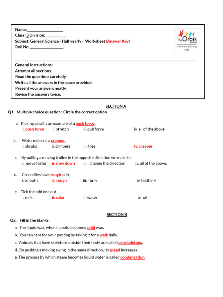 General Science Worksheet Answer Key | PDF | Zoology