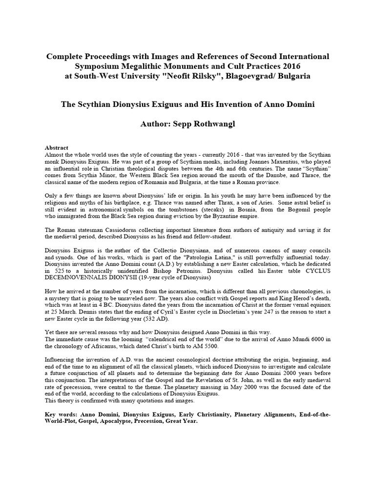 Dionysius Exiguus And Anno Domini Pdf Anno Domini