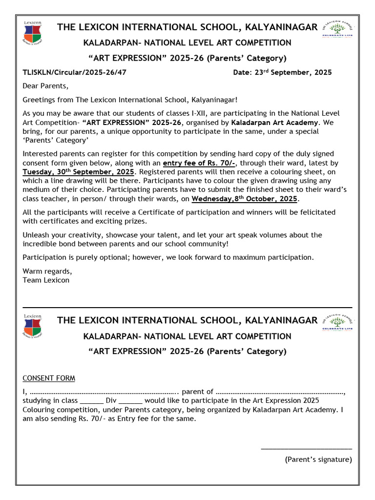 TLISK - Kaladarpan Art Competition 2025-26 - Parents Category ...
