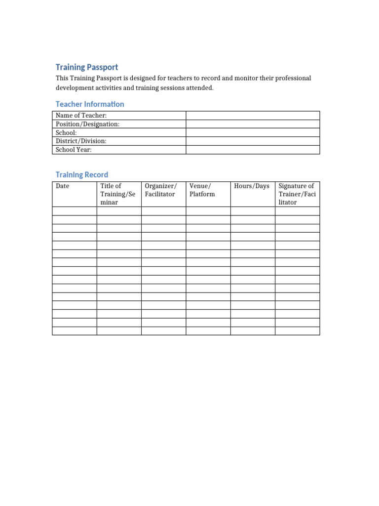 Training Passport Teachers | PDF