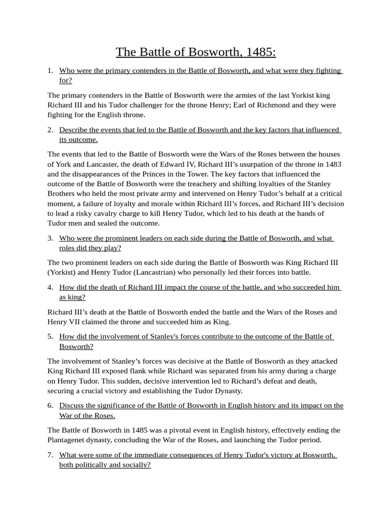 The Battle of Bosworth 1485 | PDF | House Of York | Wars Of The Roses