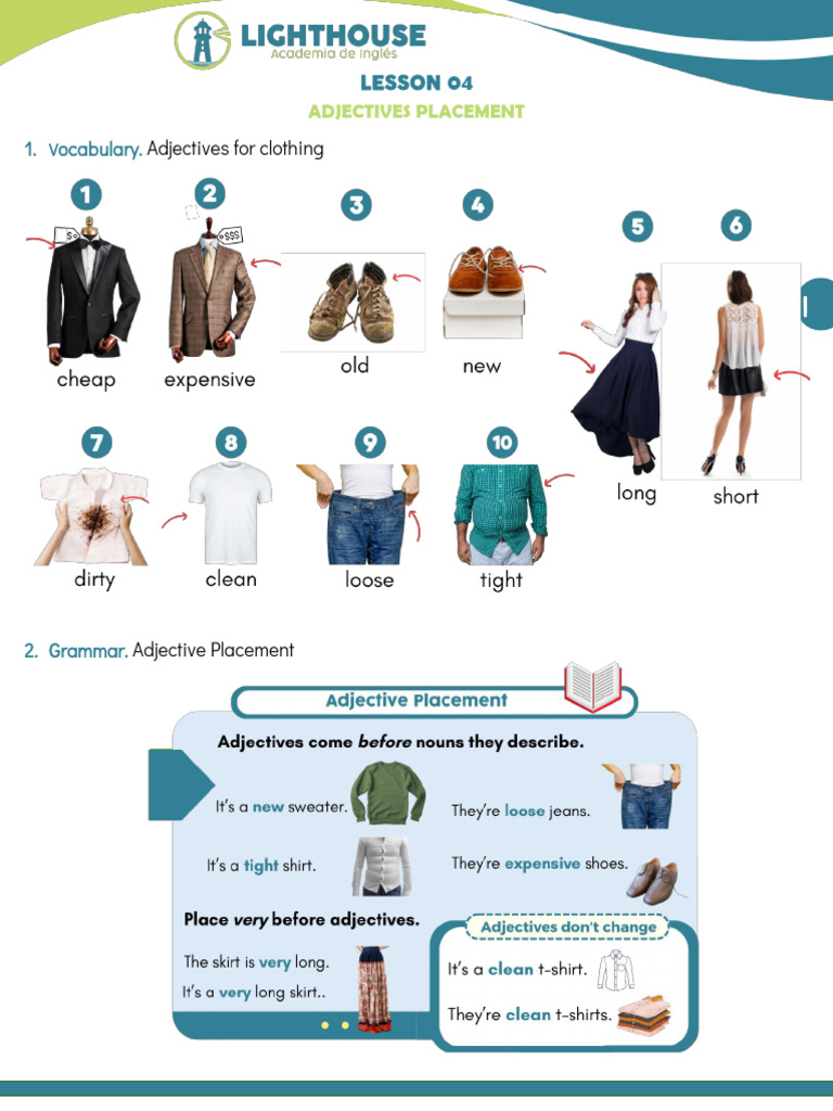Adjectives For Clothing: 1. Ocabulary | PDF