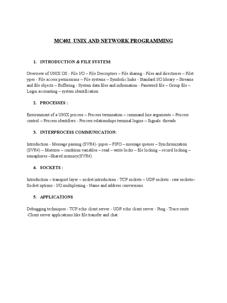 Mc402 Unix and Network Programming: 1. Introduction & File System | PDF | Network Socket | Java ...