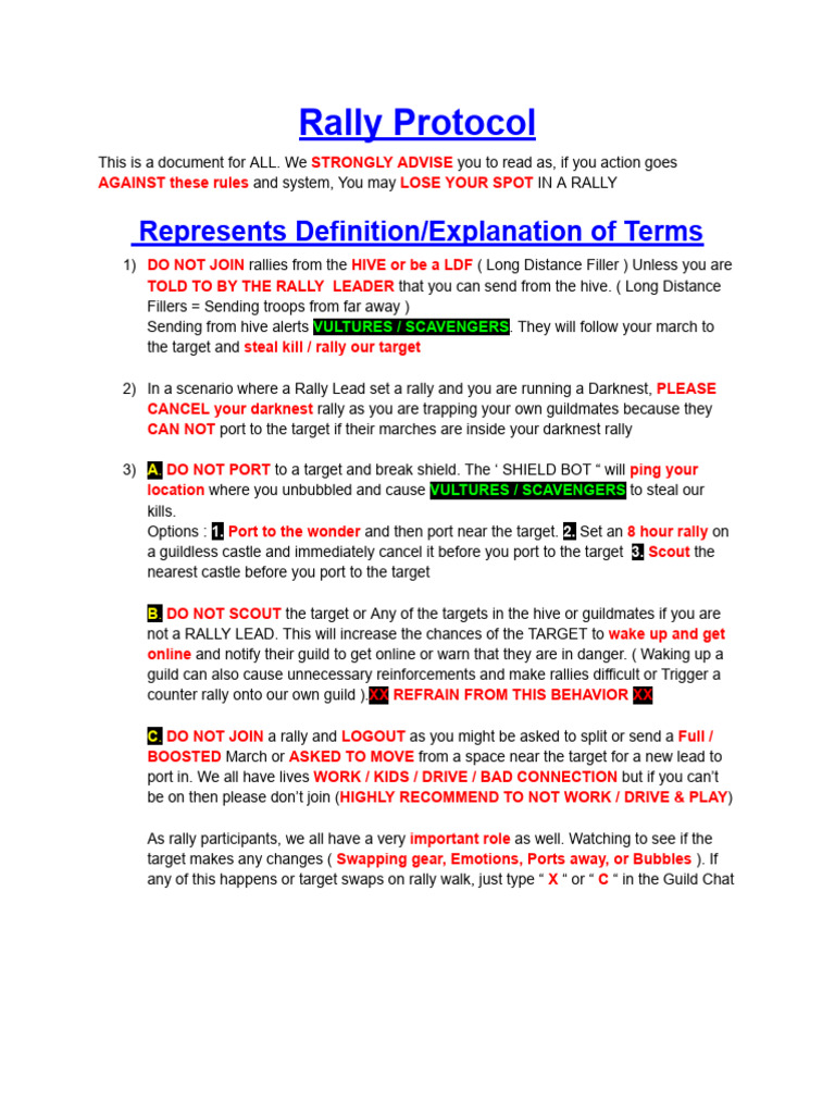 Rally Protocol Guidelines for Participants | PDF