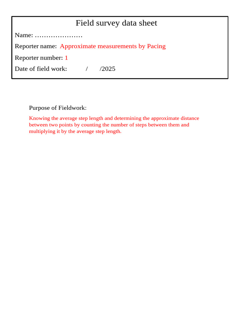 Field Survey Data Sheet For Reports (1-2) | PDF