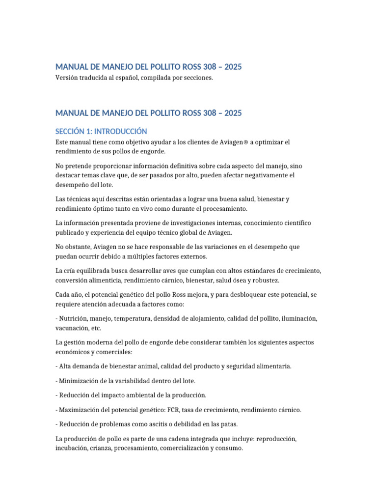 Manual de Manejo Ross 308 - 2025 | PDF | Nutrición | Dieta y nutrición