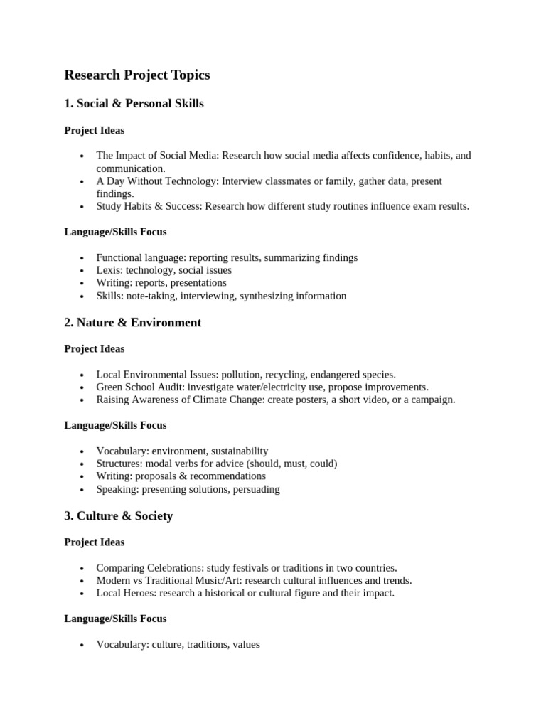 Engaging Research Project Ideas | PDF | Vocabulary | Critical Thinking