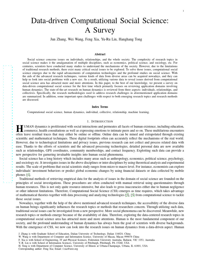 Data-Driven Computational Social Science: A Survey: Jun Zhang, Wei Wang, Feng Xia, Yu-Ru Lin ...