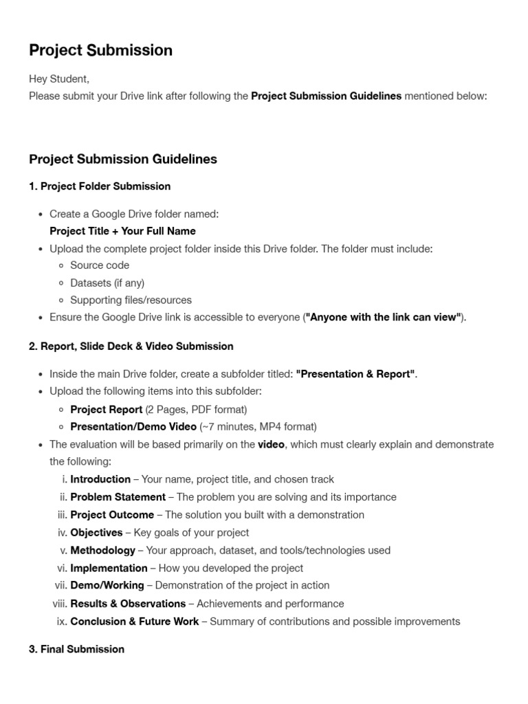 Project Submission Guidelines for Students | PDF