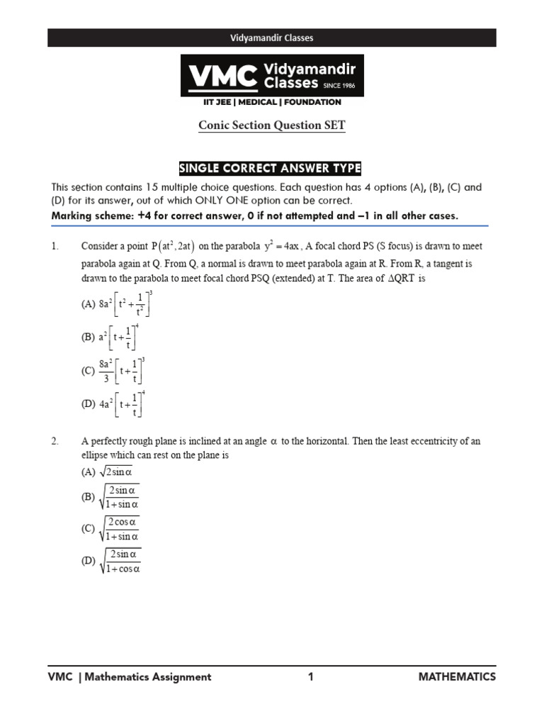 Conic Section Question SET | PDF | Ellipse | Perpendicular