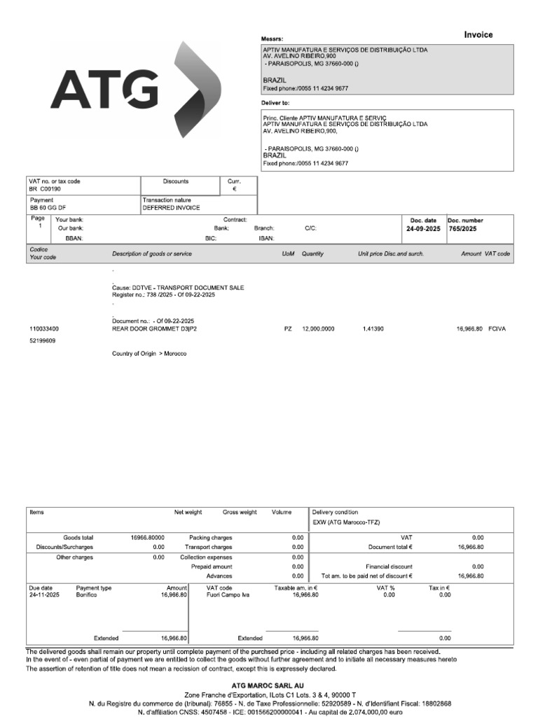 Invoice Aptiv Brazil 22 | PDF