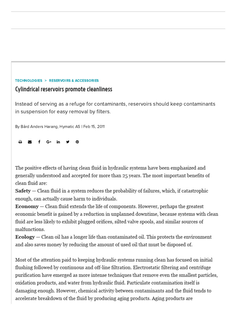Cylindrical Reservoirs Enhance Cleanliness | PDF | Filtration ...