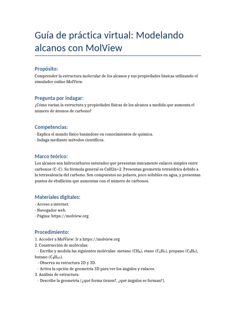 Guia Modelando Alcanos MolView | PDF | Alcano | Enlace químico