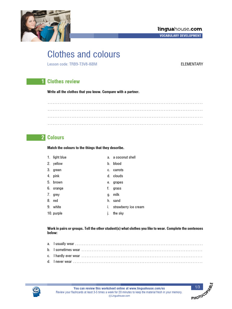 Clothes-And-Colours - Vocabulary and Grammar | PDF | Clothing | Fashion