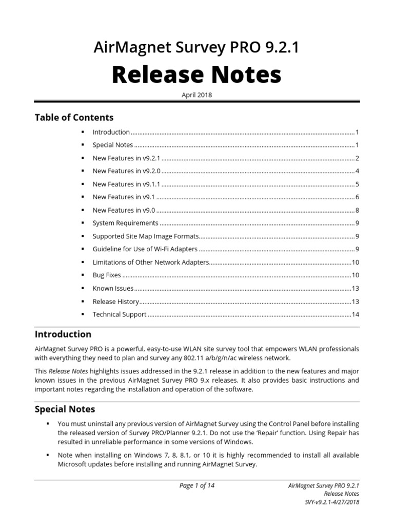 AirMagnet - Survey.ReleaseNotes.9 X | PDF | Ieee 802.11 | Wi Fi