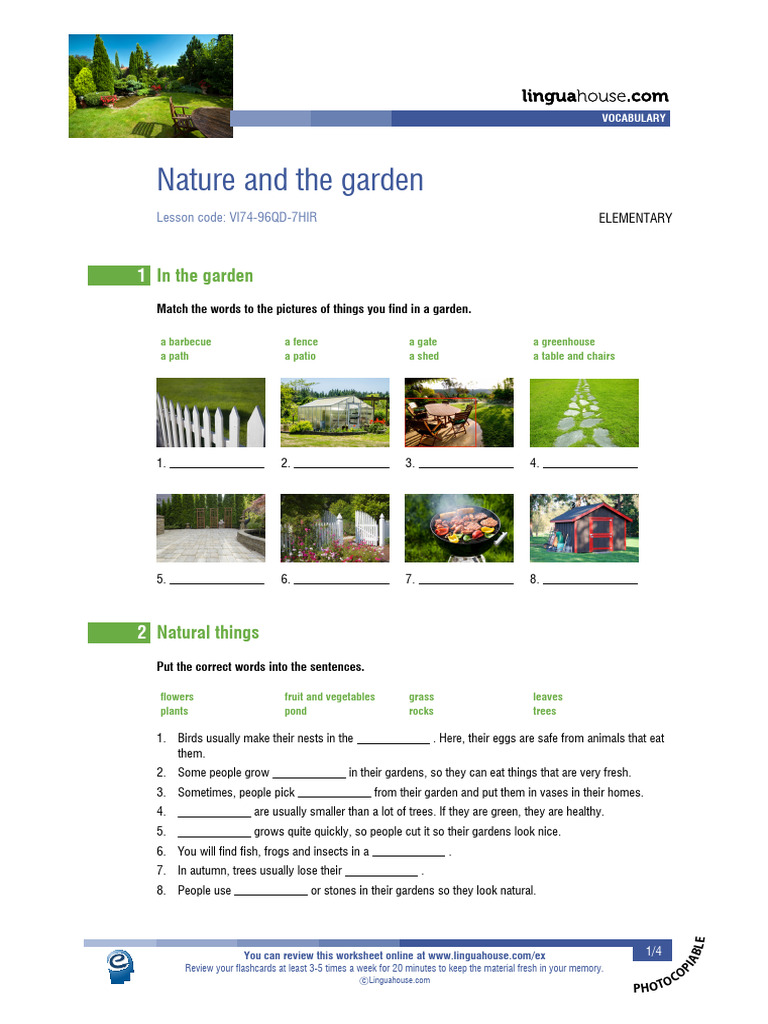 Nature-And-The-Garden Vocabulary Lesson | PDF | Gardens