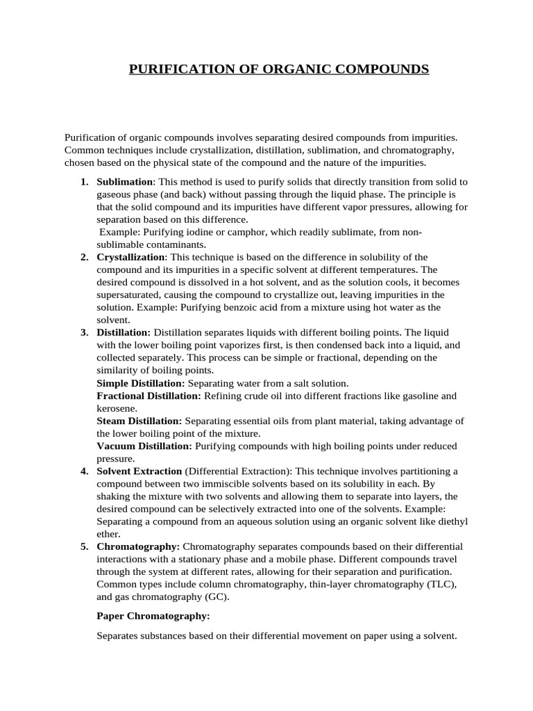 Purification of Organic Compounds | PDF | Chromatography | Distillation