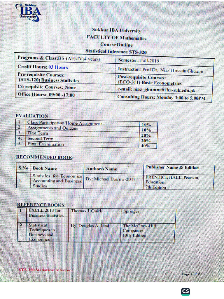 Statistical Inferences Course Outline | PDF