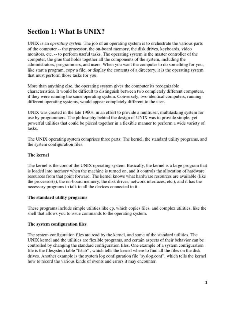 Section 1: What Is UNIX?: The Kernel | PDF | Command Line Interface | Operating System