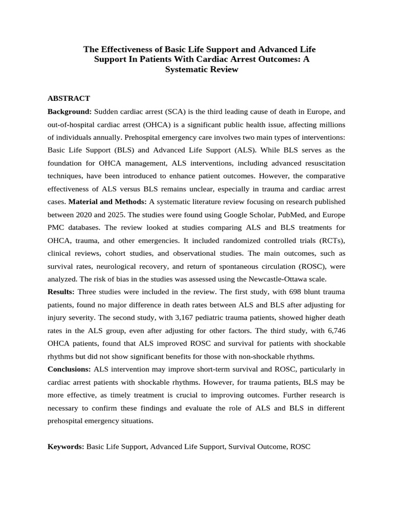 FInal Systematic Review - BLS Vs ALS - FIXED | PDF | Cardiac Arrest ...