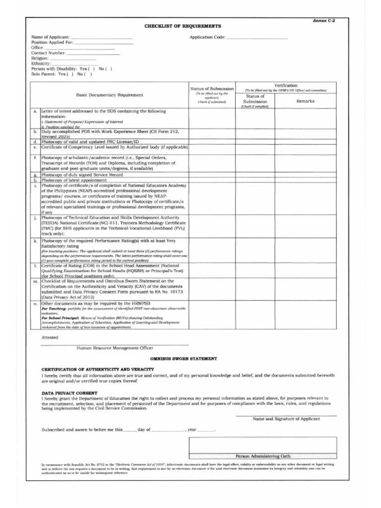 Checklist of Requirements Reclassification | PDF